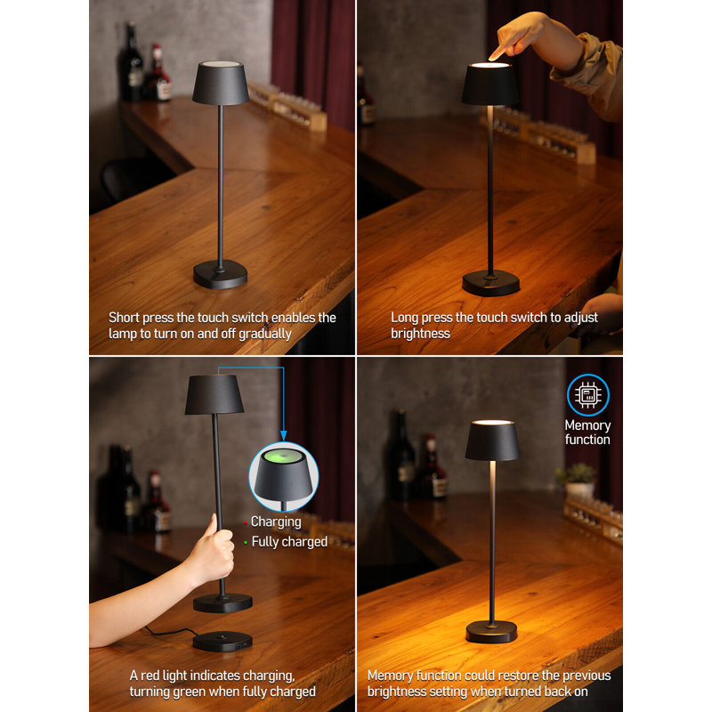 Ebern Designs LED Rechargeable Table Lamps with Charging Dock, IP54, Touch Control, Dimmable ...